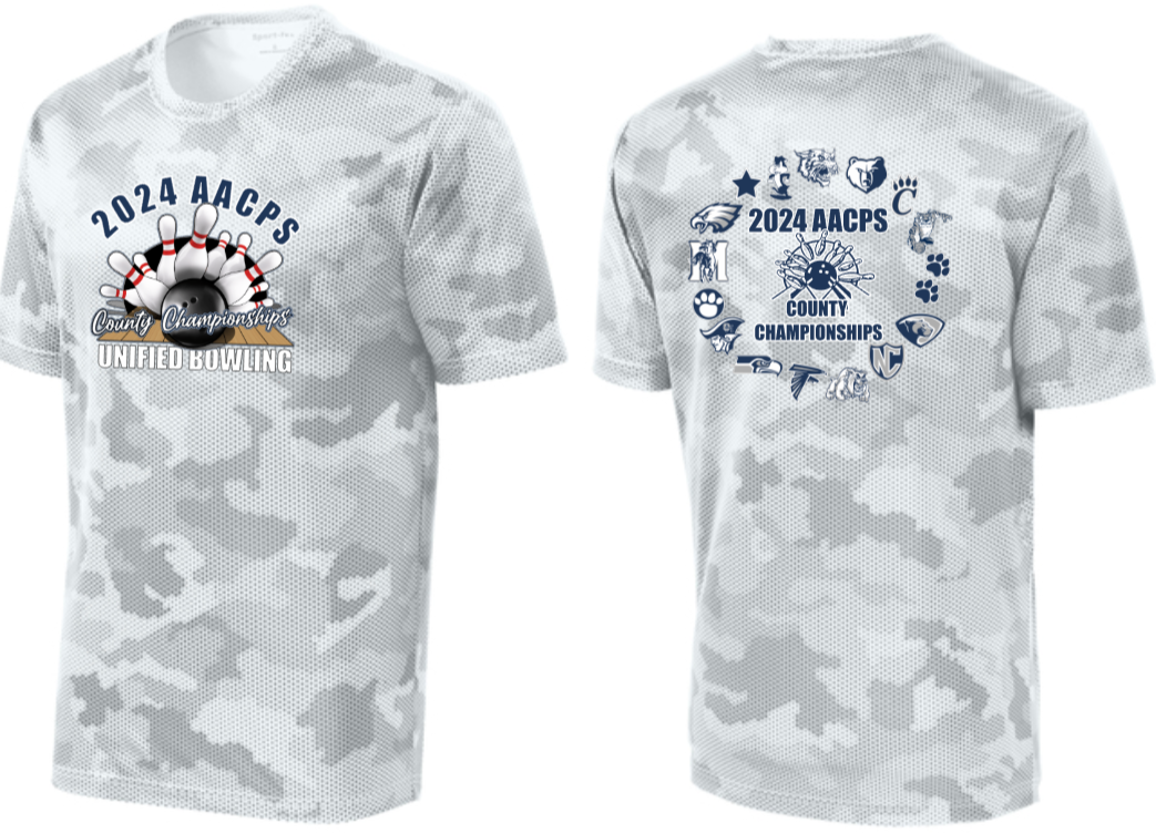 AACPS Unified Bowling - 2024 Championships White CamoHex SS T Shirt ...